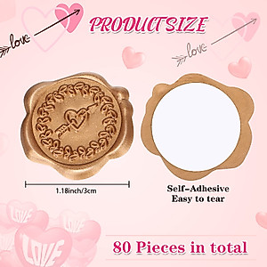 80 Pieces Wax Seal Stickers Envelope Seal Stickers Wedding Invitation Envelope Seals Self Adhesive Gold Stickers for Invitations Cards Party Favors (Heart Style)