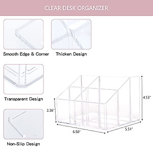 Yesesion Clear Makeup Organizer with 5 Compartments, Plastic Bathroom Counter Storage for Skincare, Toothbrush, Cosmetics Brushes, Palette, Lipsticks, Hair Accessories Holder for Vanity Dresser