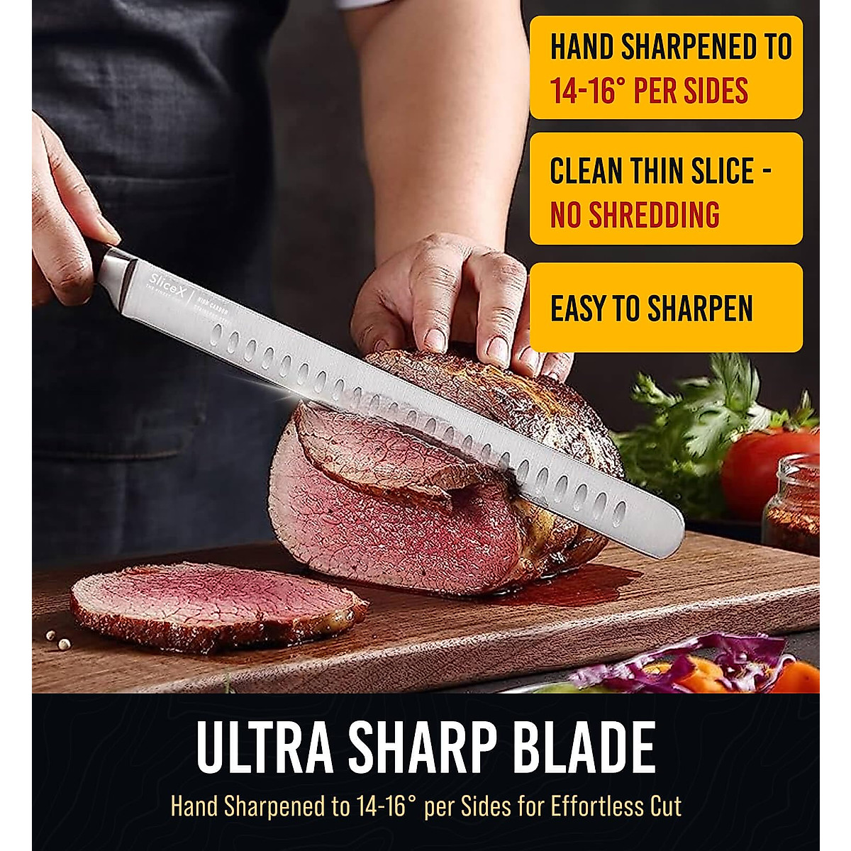 Bright Hobby Meat Carving Knife - Razor Sharp 12 in Large Slicer for Meat, Slicing Cutting, Brisket, Beef, BBQ, Ham etc. The Best Brisket Knife, White, (SK-001)