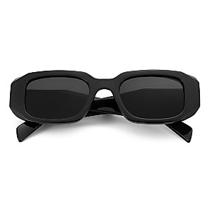 JOVAKIT Trendy Thick Chunky Rectangle Sunglasses for Women Men Fashion Small Square Sun Glasses UV400 Protection Sunnies (Black/Grey)