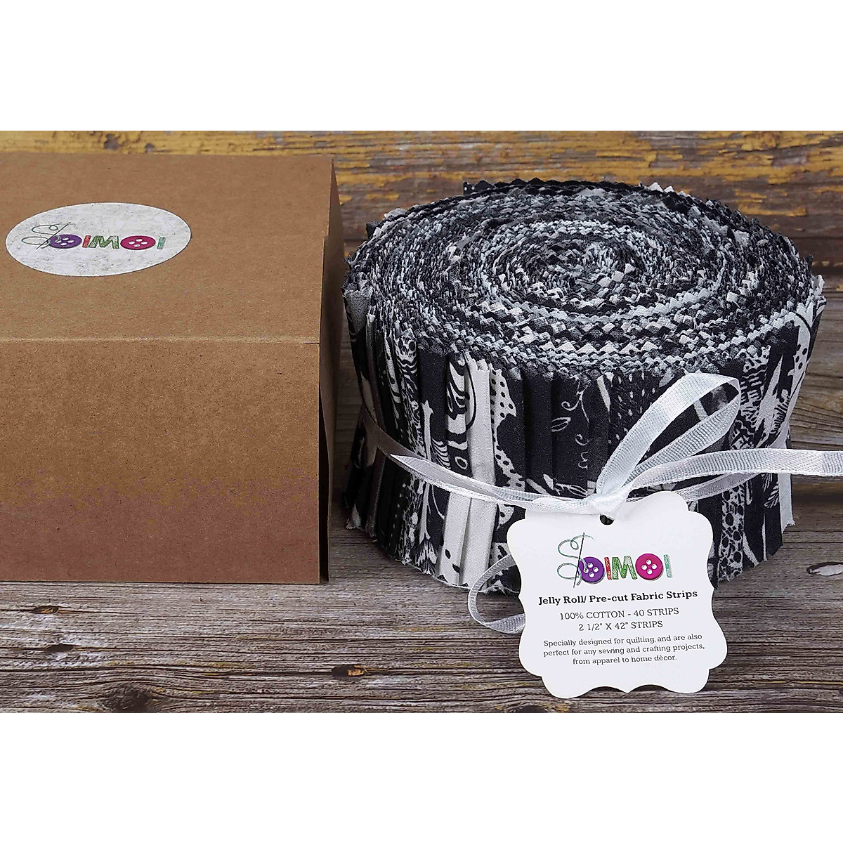 Soimoi 40Pcs Floral Artistic Print Cotton Precut Fabrics for Quilting Craft Strips 2.5x42inches Jelly Roll - Black