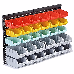 MULSAME Garage Storage Bins Wall Mounted Parts Rack with 4 Colors 30PC Bin Organizer, Stackable Garage Plastic Shop Tool, Garage Organizers and Storage Nuts and Bolts