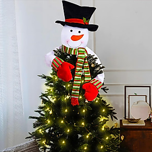 Christmas Tree Topper Snowman Hugger with Lights Strips - Xmas Holiday Winter Wonderland Party Decoration Ornament Supplies