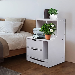 Lemoeyes End Table with 2 Drawers, Wood Nightstand with Storage Shelf Side Table Cabinet Bedside Furniture Books Storage for Living Room Bedroom Office - White, Easy Assembly