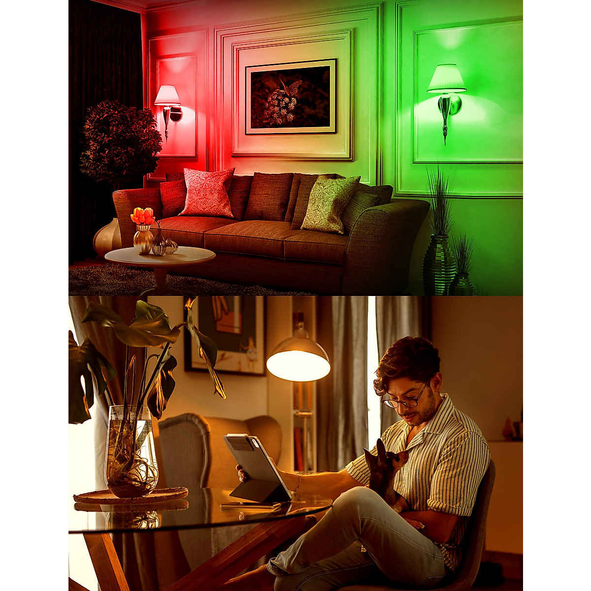 Fulighture 2 Pack Wireless Rechargeable Light Bulbs, E26 Battery Operated Light Bulb with Remote Control, Type-C Charging, RGB + Warm/Cool White, Perfect for Areas Without Hardwiring