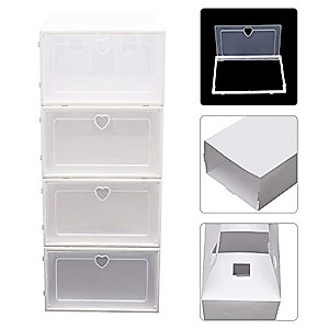 GDAE10 20pcs White Clear Shoe Boxes Stackable, Plastic Boxes with Flip Cover Lids Heart Hole Foldable Storage Men Women Large Organizer Rack Bench Home Bedroom Cabinet Closet Office
