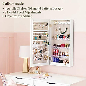 LUXFURNI Small Mirror Jewellery Cabinet Wall-Mount/Door-Hanging Armoire, Lightweight Storage Organizer