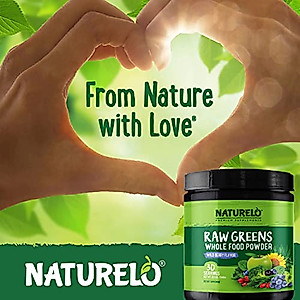 NATURELO Raw Greens Superfood Powder - Wild Berry Flavor - Boost Energy, Detox, Enhance Health - Organic Spirulina - Wheat Grass - Whole Food Nutrition from Fruits & Vegetables - 30 Servings