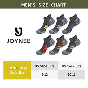 JOYNÉE Mens Athletic Ankle Sports Running Low Cut Tab Socks for Men 6 Pairs,Grey1,Sock Size 10-13