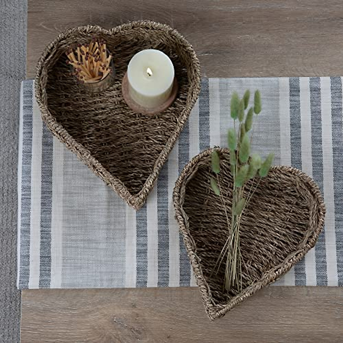 Household Essentials, Natural, Nesting Seagrass Heart Baskets, Set of 2