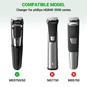 8V Shaver Charger Replacement Compatible with Philips HQ840 Norelco Multigroom Series 3000 MG3750 MG3750/50 MG3750/10 MG3750/60 MG3760 MG3760/50 Power Supply Cord Battery Charger (8V 100mA)