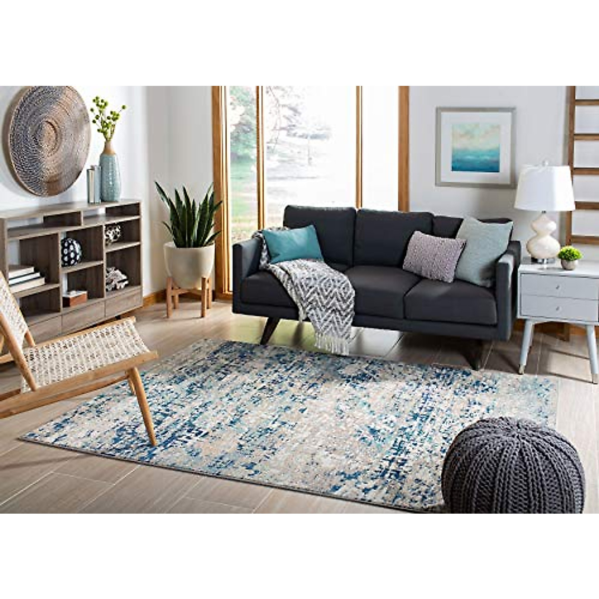SAFAVIEH Madison Collection Area Rug - 9' x 12', Grey & Blue, Modern Abstract Design, Non-Shedding & Easy Care, Ideal for High Traffic Areas in Living Room, Bedroom (MAD460K)