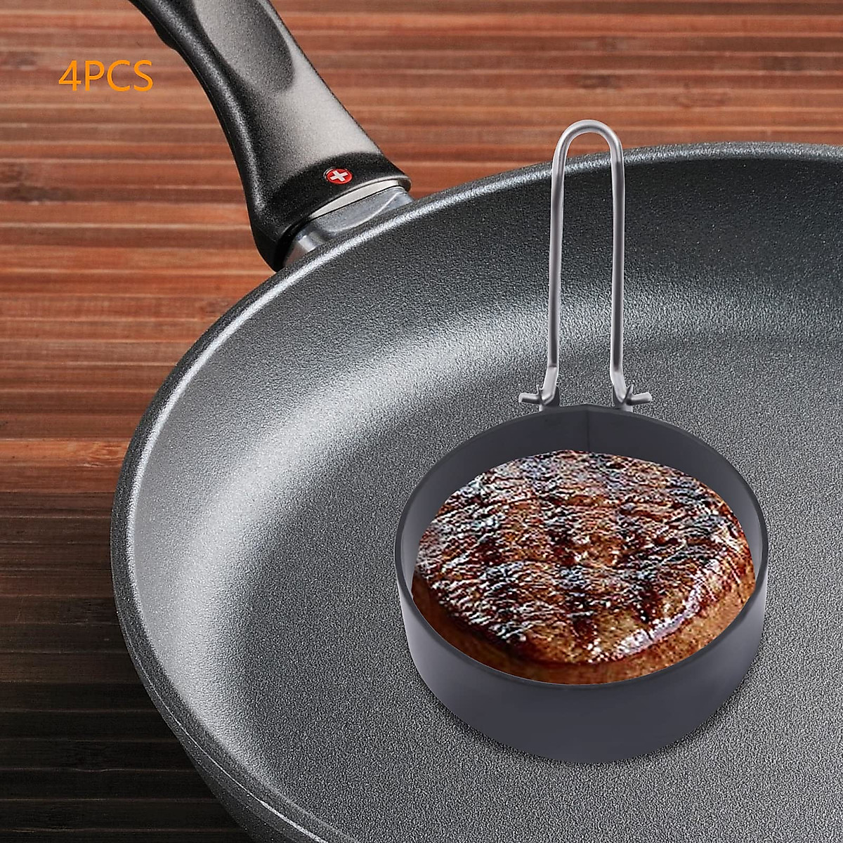 3inch Nonstick Egg Rings Set of 4, Round Crumpet Egg Maker Molds for English Muffins Pancake Cooking Griddle, Round Egg Cooker Rings for Camping Indoor Breakfast Sandwich Burger