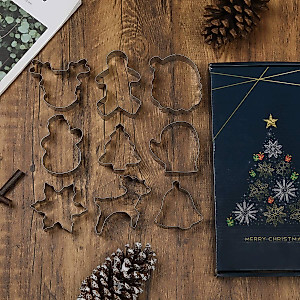 KAISHANE Christmas Cookie Cutters Set of 9 - Star Tree Angel Bell Stocking & More Shapes Stainless Steel