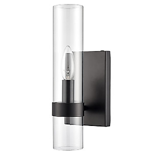 JEENKAE Modern Farmhouse Glass Cylinder Wall Sconce 1-Light Black Bathroom Vanity Lights Fixture