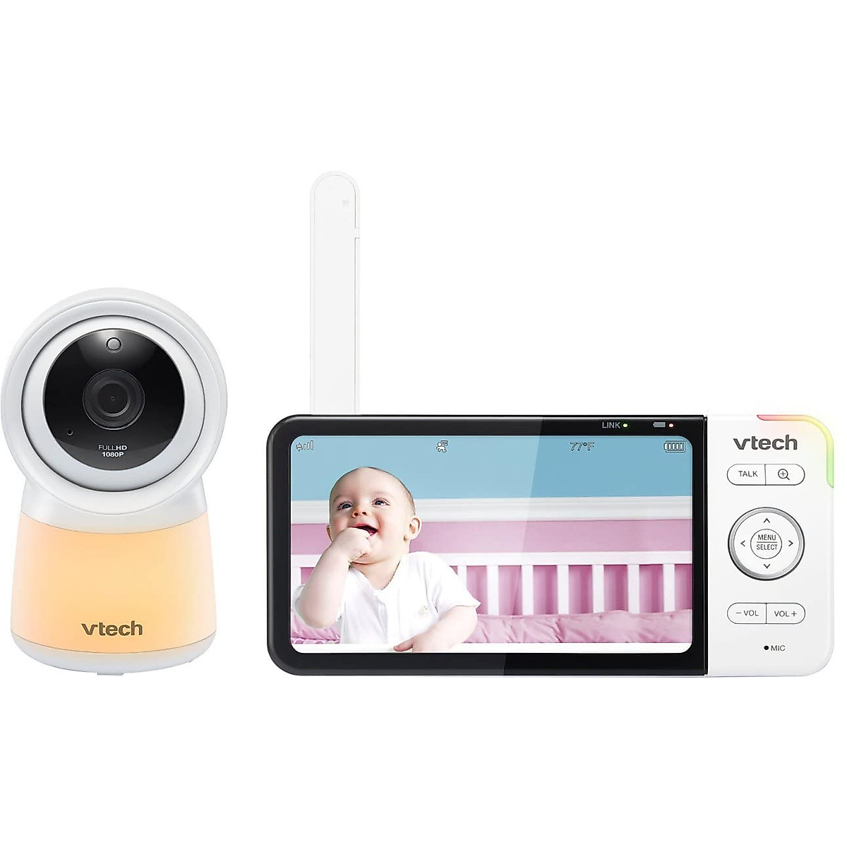 VTech - Smart Wi-Fi Video Baby Monitor w/ 5” HC Display and 1080p HD Camera, Built-in Night Light, RM5754HD - White (Renewed)