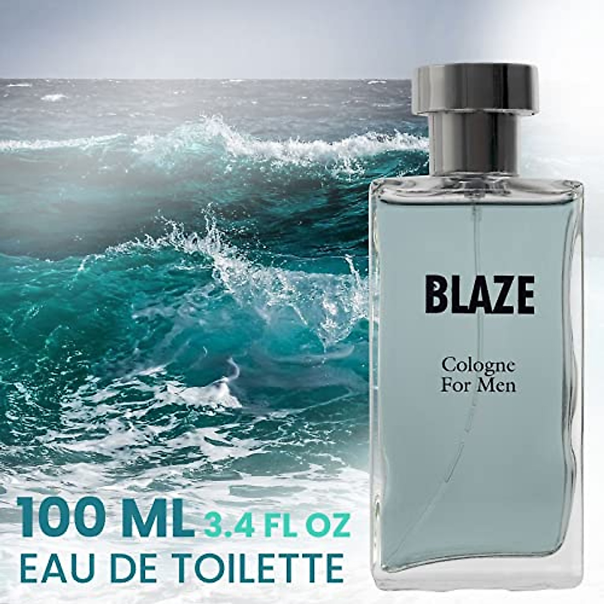 NovoGlow Blaze Eau de Parfum Cologne for Men With Luxurious Suede Pouch - Marine Breeze, Sandalwood And Sensual Musk Wood Notes– 100ml – 3.4 oz – Great Gift For Men