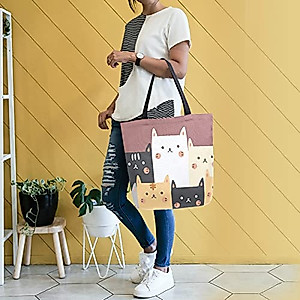 ALAZA Cut Cat Kitten Print Kawaii Large Canvas Tote Bag Shopping Shoulder Handbag with Small Zippered Pocket