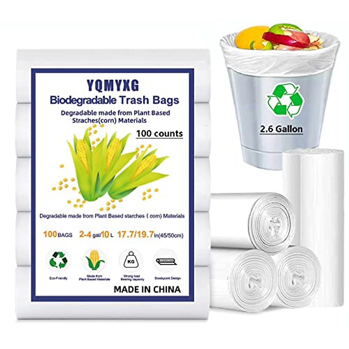 120 Counts Small Trash Bags, 1.2 Gallon Small Garbage Bags with Tear & Leak Resistant Biodegradable 5 Liter Mini Compostable Strong Bathroom Trash Bags, Recycling Eco-Friendly Trash Can Liner (white)