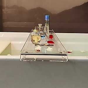 Acrylic Tub Caddy, Bathtub Tray Caddy, Tub Shelf with Handle and Adjustable Pillars, Tub Accessories for Bath,32.3" Lx7.9 Wx1.2 H,Clear