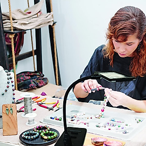 MagniPros 3X Magnifying Glass with Light and Stand, Flexible Gooseneck Magnifying Desk Lamp w/USB Fast Charge & Tablet Stands for Reading Fine Print, Painting, Sewing, Crafts & Close Work