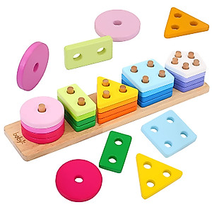 Boby Montessori Wooden Cognitive Colors&Shapes Toys Sorting and Stacking Toys for Toddlers 1-3 Year Old Childrens learning18-24month Toys