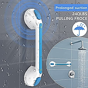 2 Pack Suction Cups Grab Bar 16 Inch, Zepolu Anti-Slip Bathroom Grab Bar Safety Balance Handrail, Handicap Elderly Senior Injury Disable Vacuum Suction Assist Shower Handle (1.25" Diameter, Blue)