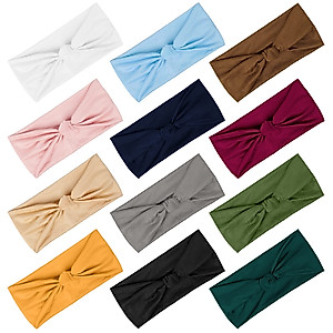 AKTVSHOW Headbands for Women Non Slip, 12 Packs Knotted Head Bands for Sports, Workout, Yoga - Soft Cloth Elastic Hair Accessories