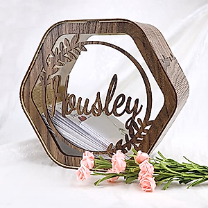 Malihome Personalized Wedding Card Box,Wooden Memory Box,Keepsake Box,Greeting Card Box,For Rustic Wedding Decor, Collection of Wedding Wishes Cards, Custom Surname and Date. (Wood color)