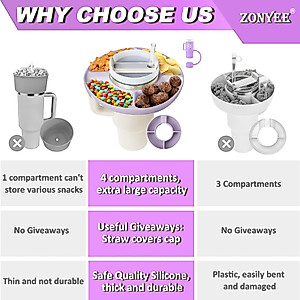 ZONYEE Snack Bowl for Stanley 40oz Tumbler with Handle, Silicone Reusable Snack Ring Snack Tray Fits for Stanley Cup 1.0/2.0, Suitable for Cinema, at Home or Outdoor, Orchid