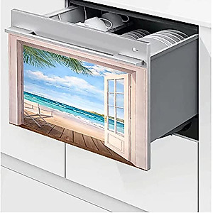 Greture Seaside View Kitchen Dishwasher Front Cover Magnetic Sticker, Refrigerator Panel Decal, Kitchen Utensils Sticker Decoration 23W x 26H Inch