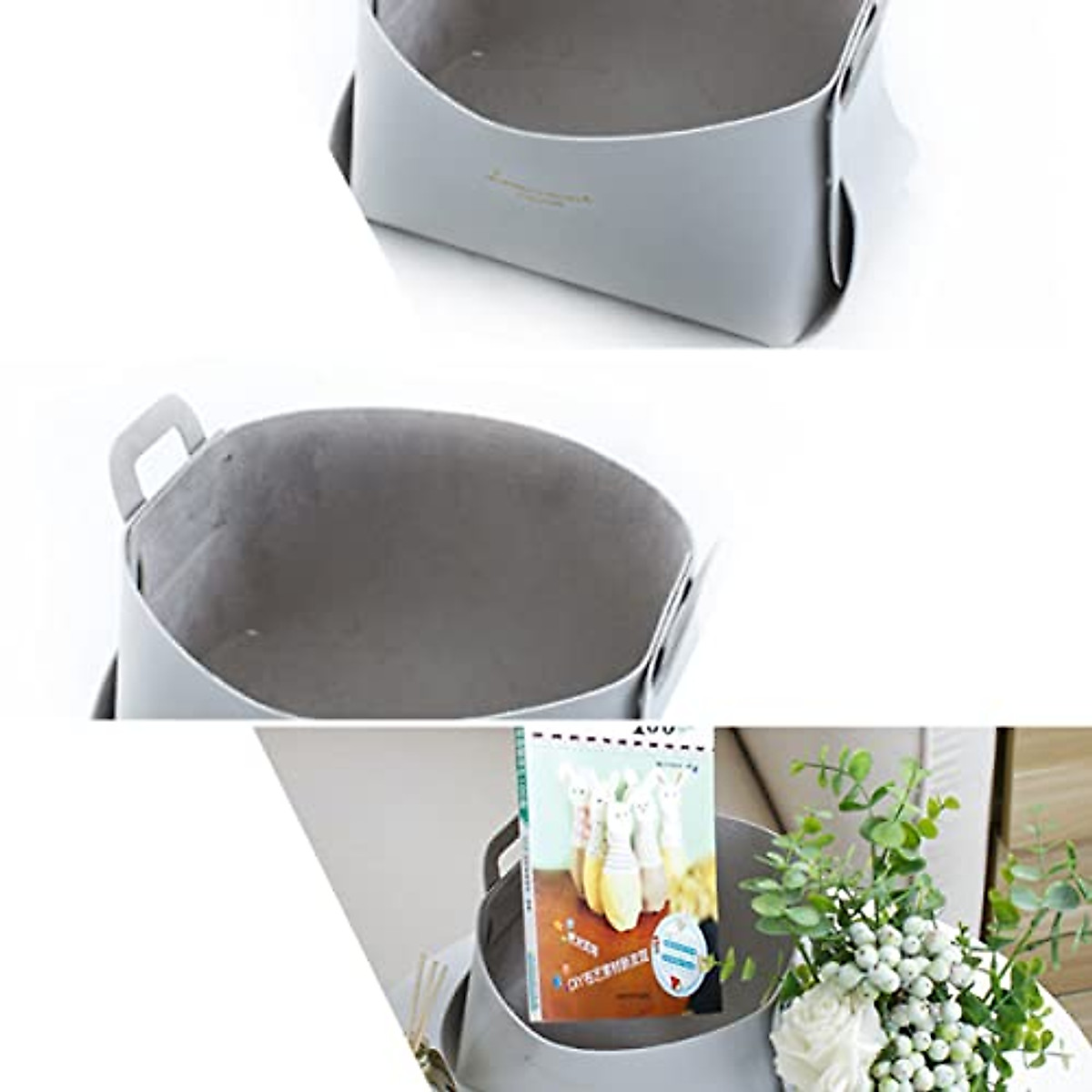 Cabilock Box Handle Flowers Basket Room Leather Desk for Wallet Storage Coin Decoration Baskets Fruits Small Cube Toys Bedside Jewelry Grey Collapsible Living Assembled Organizer Holder