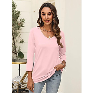 Minetom Women's V Neck 3/4 Sleeve T Shirt Solid Casual Basic Tops Summer Tees