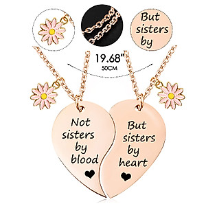 MJartoria BFF Necklace for 2-Split Heart Necklace Not Sisters by Blood Pendant Best Friend Friendship Necklace Set of 2 Valentines Day Gifts for Her(Rose Gold, A-Daisy)