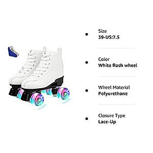 Jessie Women's Roller Skates High Top Double Row Roller Skates Adjustable Roller Skates with Flashing Wheels for Boys and Girls (White Flash Wheel,7.5)