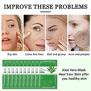 Aloe Vera Soothing Mask Hydrating Face Masks Skincare Moisturizing Facial Sheet Mask Skin care for Dry, Oily, Sensitive Skin Face Mask for Acne, Sun Care, Calming, 25ml/0.88oz, Pack of 10
