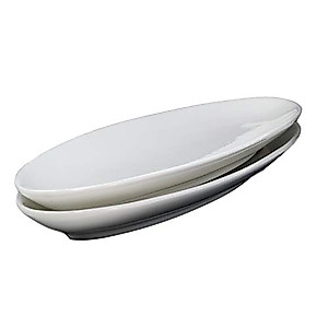 Ebros Kitchen Dining Modern Contemporary Sleek Design Natural White Porcelain Oval Plates Serving Platters Restaurant Supply Dishwasher And Microwave Safe Serveware (2, 16"Long)