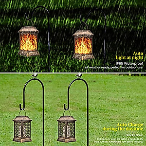 Dolucky Solar Lights Metal Flickering Flame Solar Lantern Outdoor Hanging Lanterns Lighting Heavy Duty Solar Powered Flame Lights Outdoor Waterproof for Patio Garden Yard, Pack of 2(Bronze)