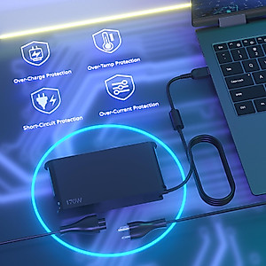 170W AC Laptop Charger for Lenovo ThinkPad P73 P50 P51 P52 W540 W541 P15v P16v T15p, for Lenovo Legion Y7000 Y540 Y545 Y720 Y730 ADL170SCC3A SA10R16886 20V 8.5A Power Supply Adapter