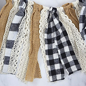 Rainlemon Buffalo Check Plaid Banner Black and White Gingham Fall Winter Christmas Mantle Fireplace Garland Decoration