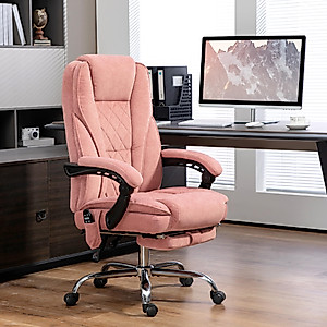 Vinsetto Massage Office Chair with Foot Rest, Executive Office Chair with 6 Vibration Point and Heat, Reclining Computer Chair, Swivel Desk Chair, Adjustable Height, Pink