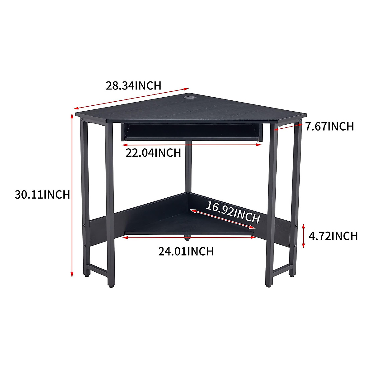 Daesar Triangle Computer Desk, Corner Desk with Smooth Keyboard Tray, Storage Shelves, Compact Home Office, Small Desk with Sturdy Steel Frame for Small Space, 28.34" L 24" W 30.11" H