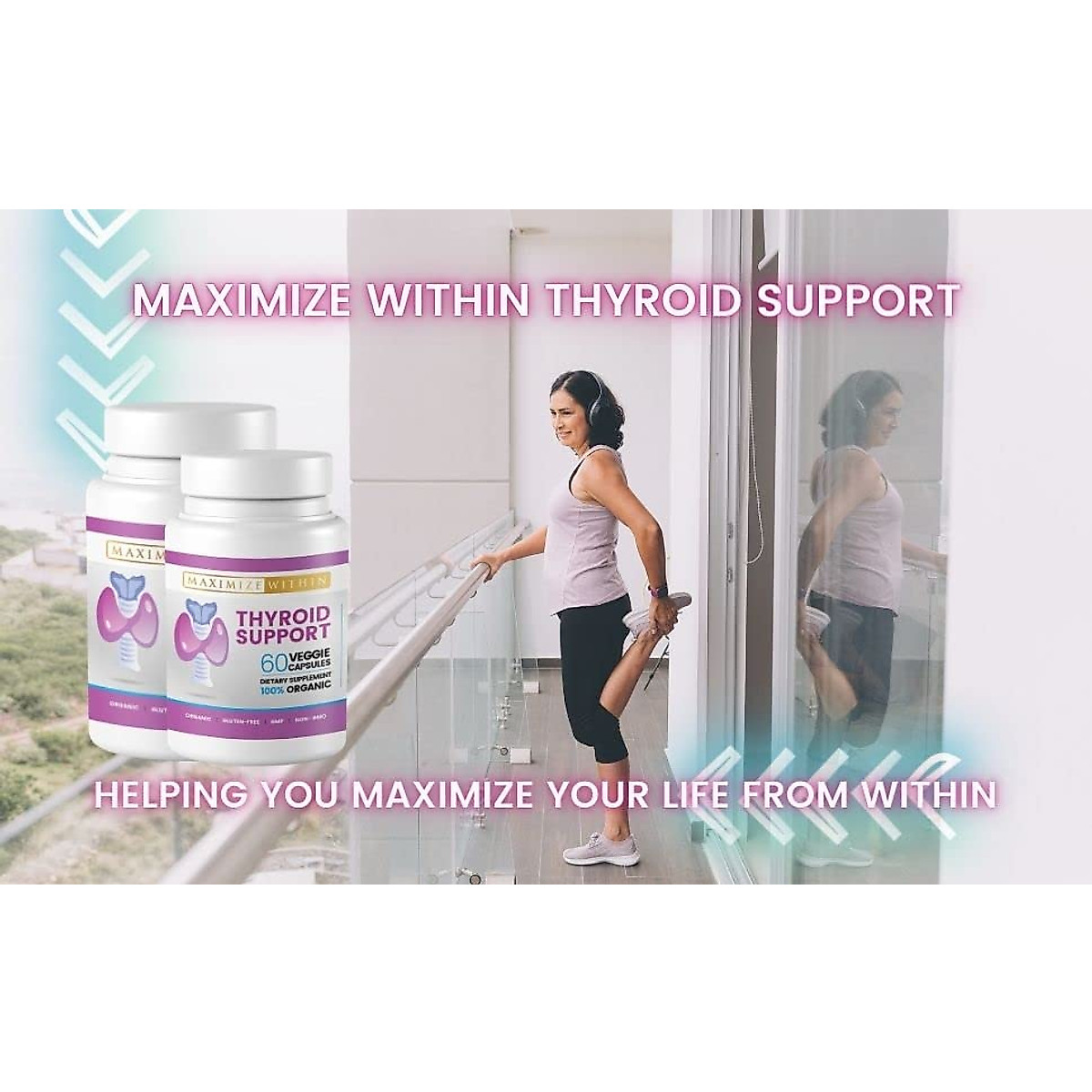 Maximize Within Thyroid Support Supplement for Women & Men - Focus, Mental Clarity & Energy with Ashwagandha Iodine Zinc Kelp Vitamin B12 L Tyrosine Selenium Copper Bladderwrack- 60 Count