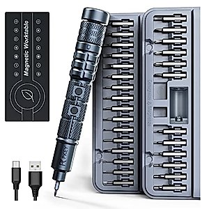 PKEY Cordless Electric Screwdriver Set, Mini Electric Screwdriver, 28 Magnetic Bits, 3 Gears Torque, Two batteries，Rechargeable Portable Repair Tool Kit for Electronics Laptops Clocks Glasses Camera
