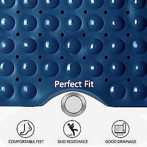 Duwenem Bath Mat for Tub and Shower - Extra Large 39 X 16 Inch Non Slip Bathtub Mat with Drain Holes & Suction Cups - Machine Washable Bathroom Mat (Navy Blue)