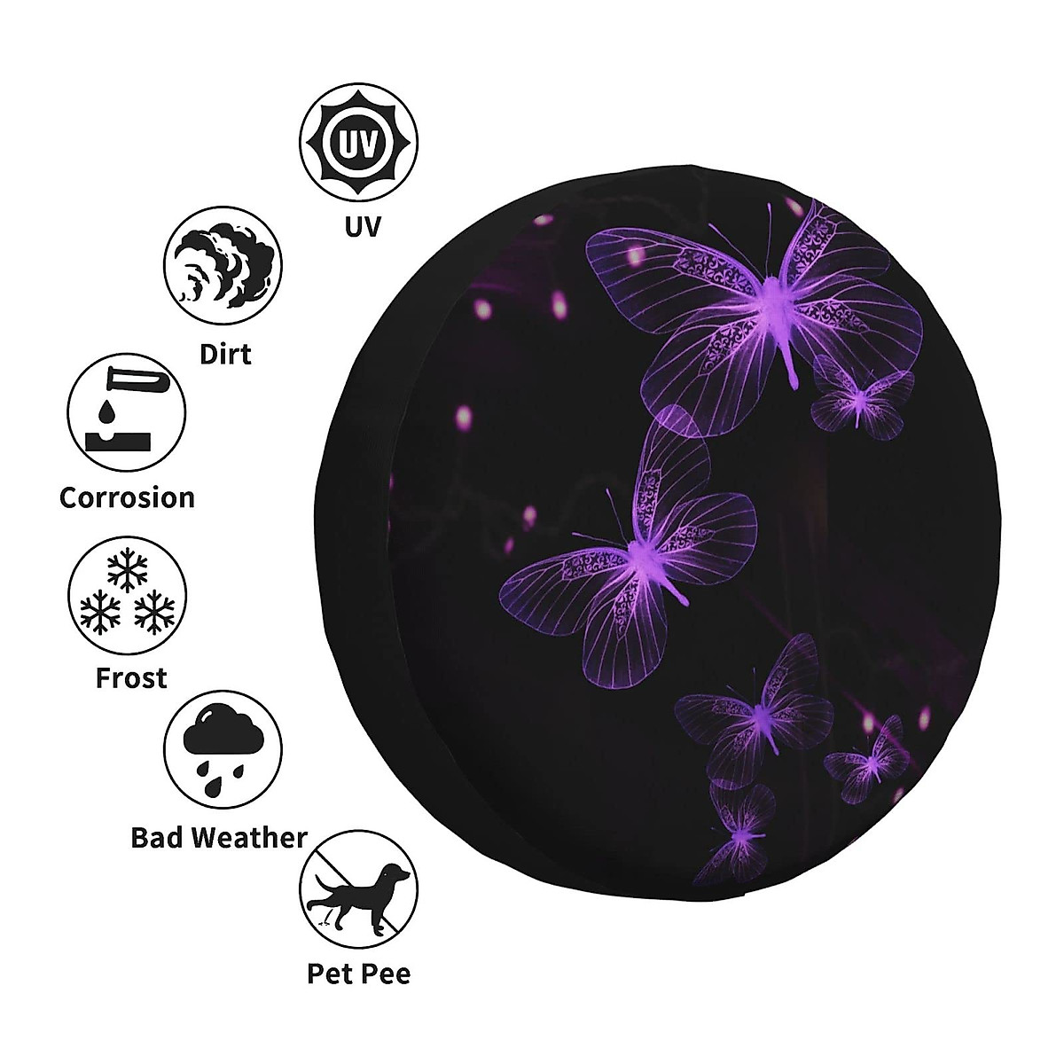 Purple Butterfly Spare Tire Cover Wheel Protectors Universal Dust-Proof Waterproof Fit for Trailer Rv SUV Truck Camper Travel Trailer 16 inch