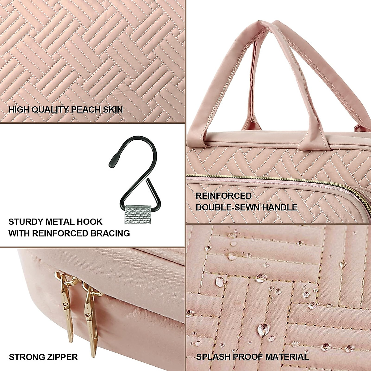 WOOMADA Toiletry Bag with Hanging Hook, Travel Toiletry Bag, Large Travel Makeup Bag Cosmetic Organizer for Brushes Set, Shampoo, Full Sized Container for Women(Black2)