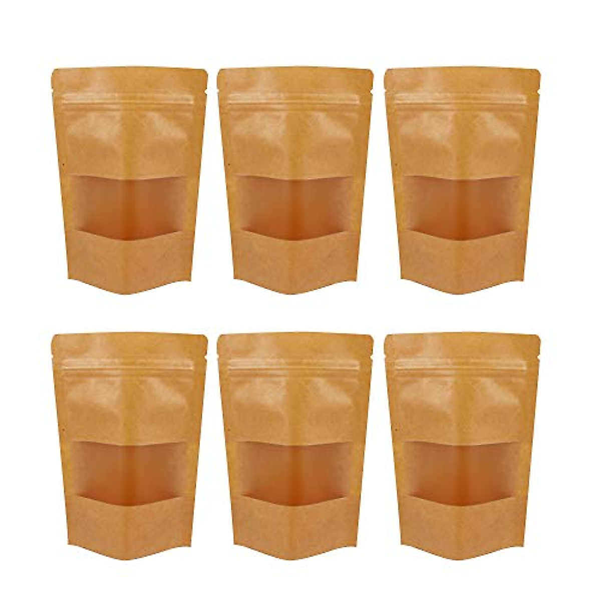 Belinlen 300pcs 3.94x5.87" Kraft Stand Up Pouches Zip Lock Food Storage Bags with Matte Window Multipurpose Kraft Paper Bags Reusable, Heat-Sealable