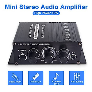 XMSJSIY 12V HiFi Stereo Audio Amplifier for Car 2 Channel HiFi Bass Audio Subwoofer Amp for Cars CD DVD MP3 Player Speakers