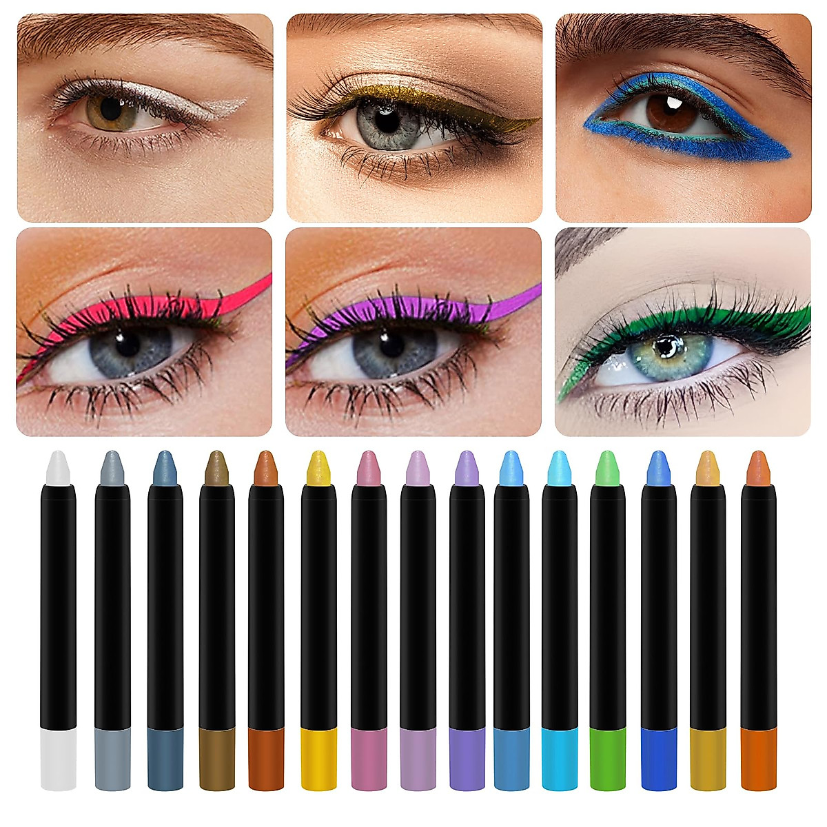 Flashstar Eyelid Color Eyeshadow Pencil, 15 Color Set - Waterproof Glitter Eye Shadow Eyeliner Pen for Women, Metallic Eyeliner Kit, Pearl Eyeliner